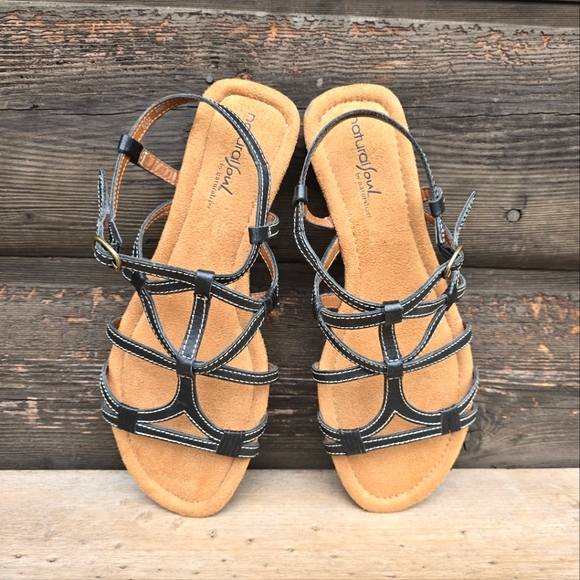 Natural Soul | Shoes | Natural Soul New Roman Black Leather Strappy Loe ...